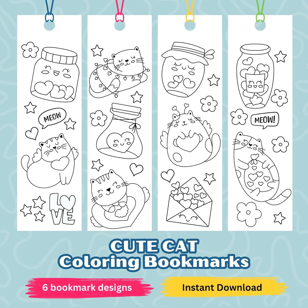 Cute Cat Coloring Bookmarks for Kids (PDF) - Etsy