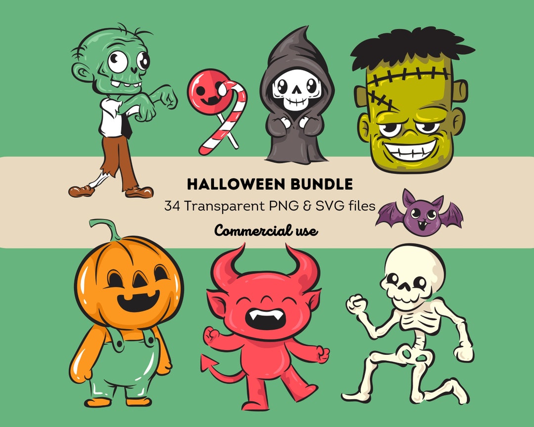 Halloween Clipart Bundle Png Halloween Zombie Svg Happy - Etsy
