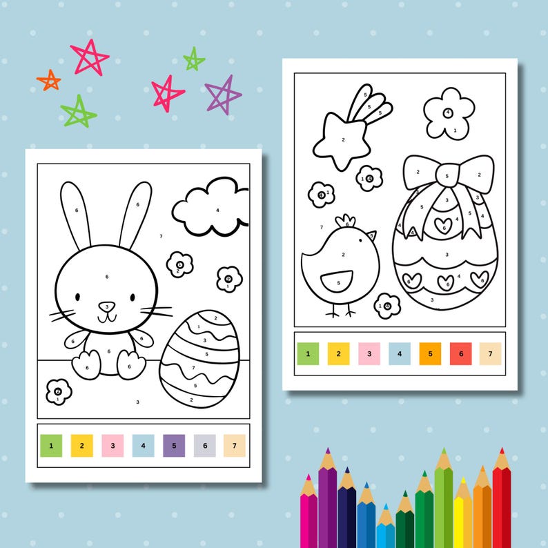 Easter Color by Number Book: Egg & Bunny Coloring Pages (PDF, A4 Size ...