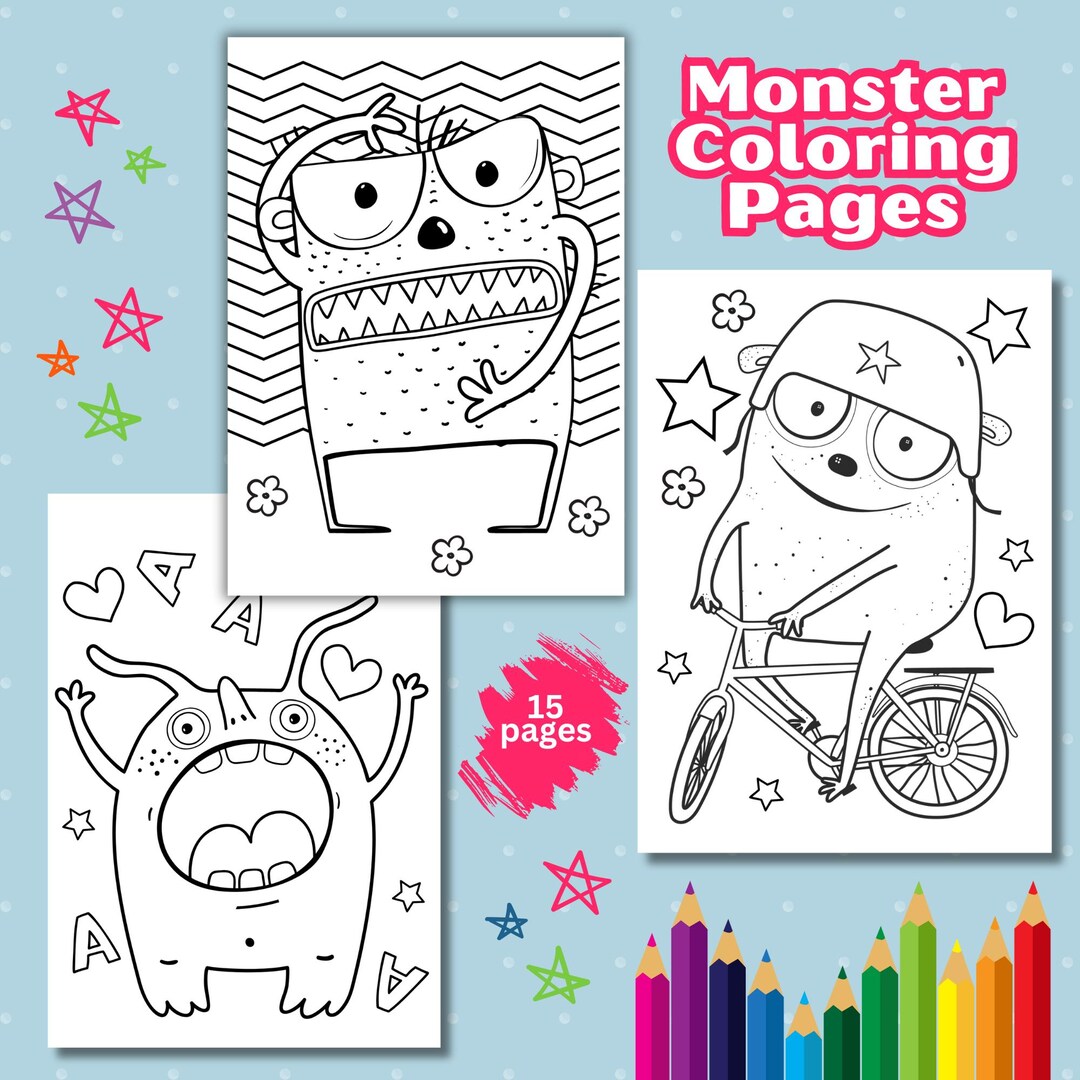 Cute Monster Coloring Pages for Kids, Monster Birthday Party, Cute ...