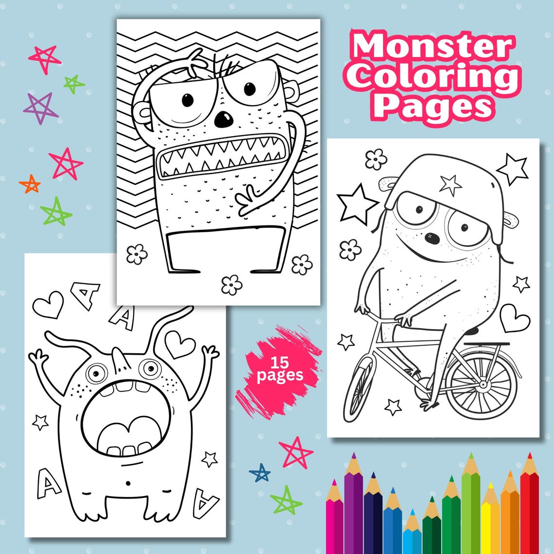 Cute Monster Coloring Pages for Kids, Monster Birthday Party, Cute ...