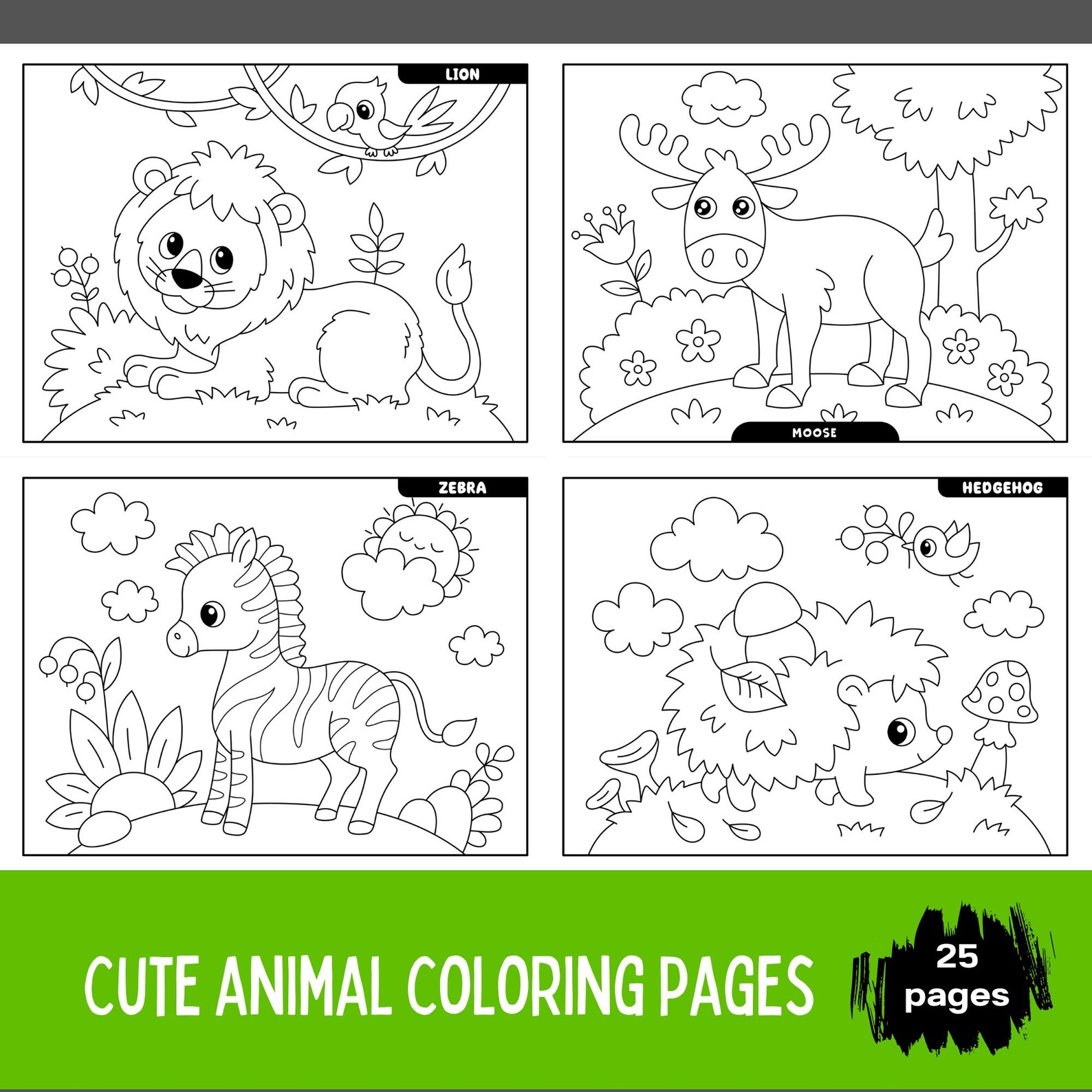 Cute Animal Coloring Book for Kids, Baby Animal Coloring Pages, Animal ...
