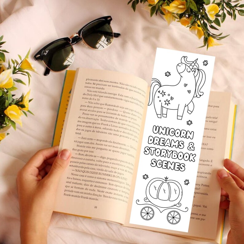 Unicorn Coloring Bookmarks for Kids: Set of 4 Fantasy Bookmarks ...