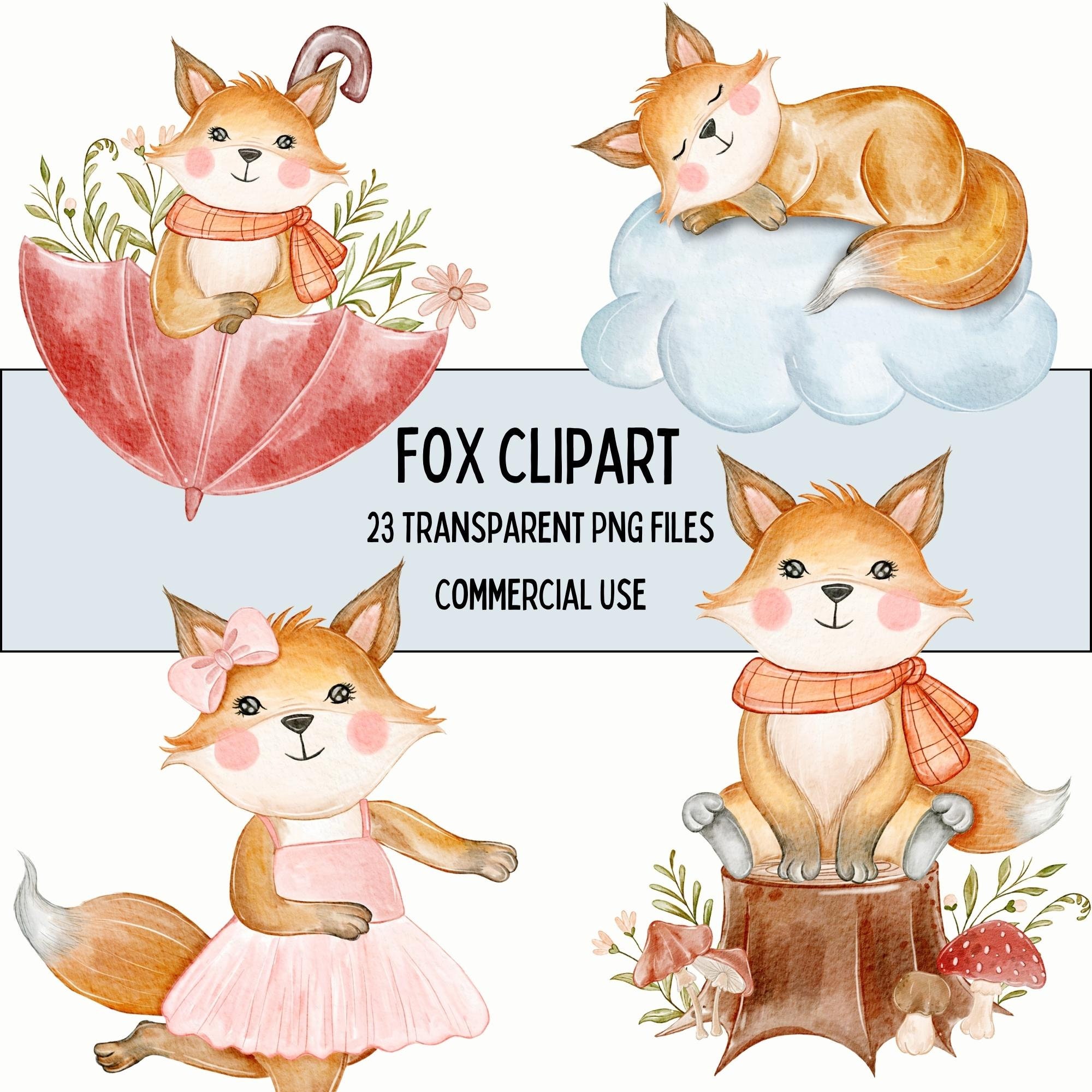 Watercolor Fox Clipart Watercolor Fox PNG Fox Clipart Cute - Etsy