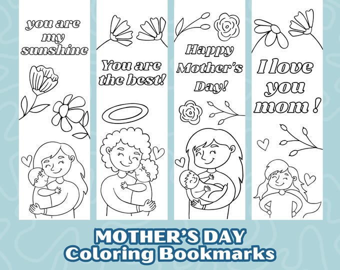 Mothers Day Coloring Bookmarks Printable, Present From Kids, Coloring ...