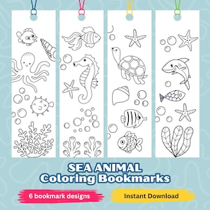 Ocean Themed Bookmarks for Kids, Animal Coloring Bookmarks, Printable ...