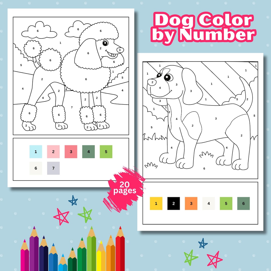 Dog Color by Number for Kids, Cute Dog Coloring Pages, Printable Color ...
