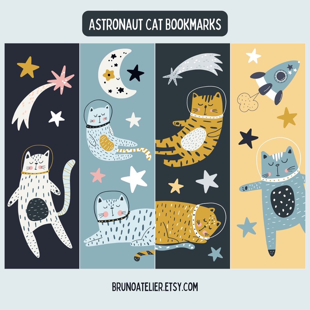 Printable Cat Bookmarks for Kids, Space Bookmarks, Galaxy Bookmarks ...