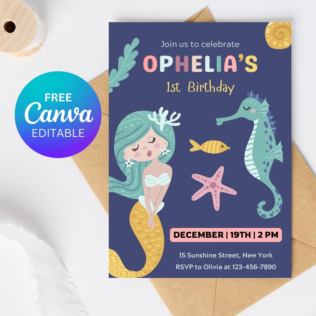 Mermaid 1st Birthday Invitation, Under the Sea 1st Birthday Invitation ...