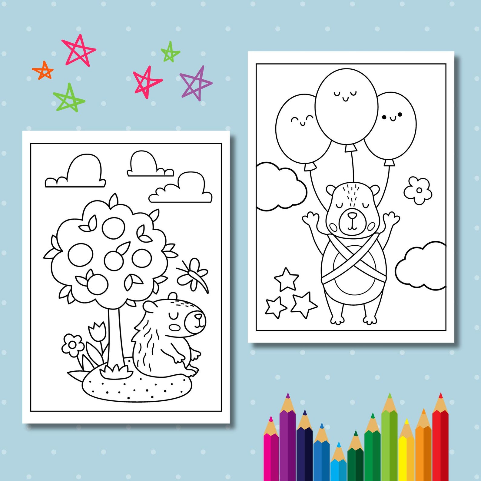 Cute Capybara Coloring Pages for Kids, Capybara Coloring Sheet ...