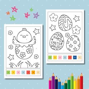 Easter Color by Number Book: Egg & Bunny Coloring Pages (PDF, A4 Size ...