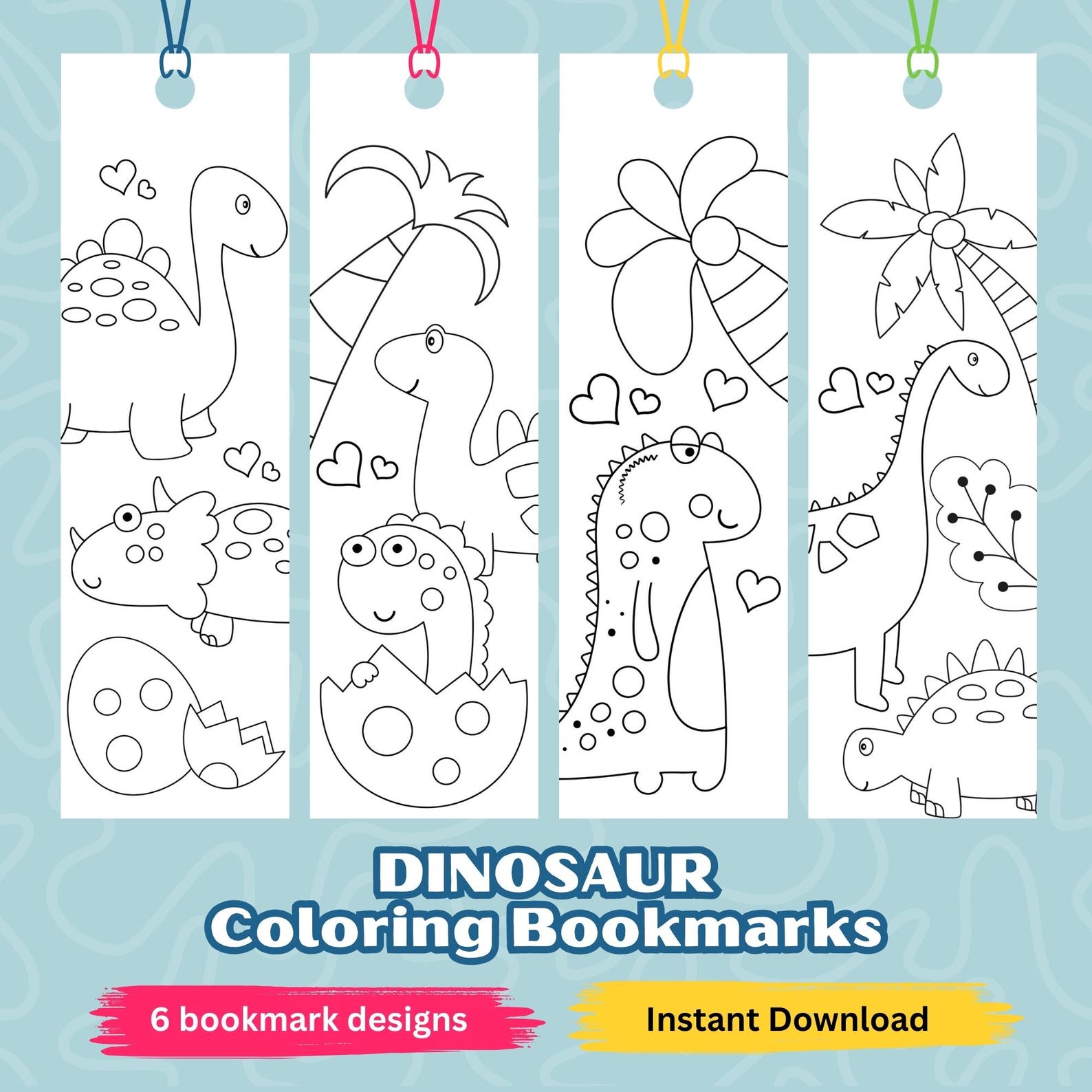 Dinosaur Coloring Bookmarks for Kids, Printable Bookmarks to Color ...