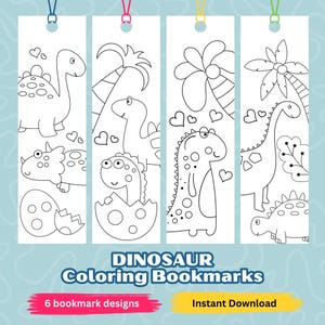 Dinosaur Coloring Bookmarks for Kids, Printable Bookmarks to Color ...