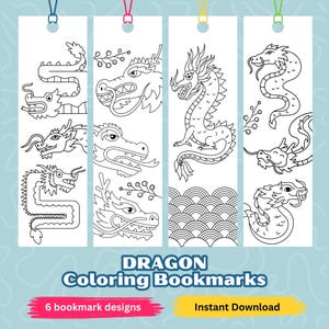 Dragon Coloring Bookmarks for Kids, Dragon Bookmarks, Printable ...