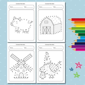 Printable Farm Animal Dot to Dot Coloring Pages, Farm Animal Coloring ...
