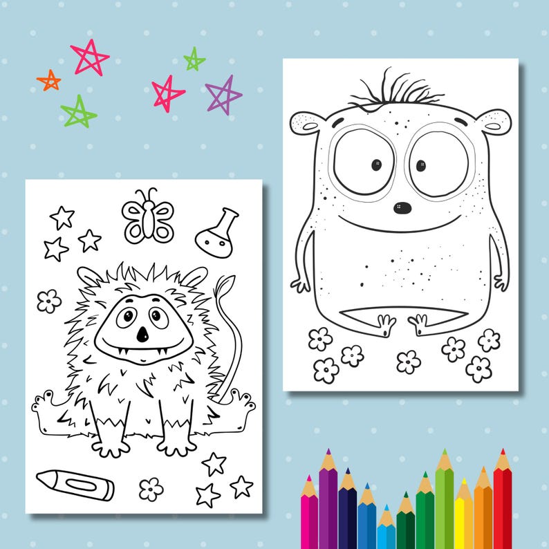 Cute Monster Coloring Pages for Kids, Monster Birthday Party, Cute ...