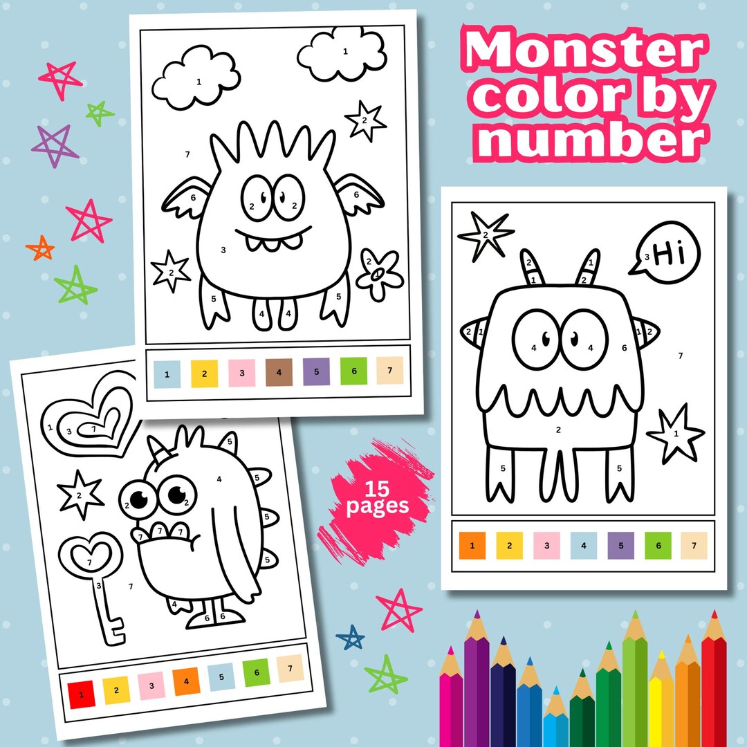 Cute Monster Coloring Pages for Kids, Monster Color by Number Coloring ...
