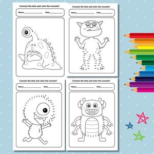 Printable Monster Dot to Dot Coloring Pages, Printable Connect the Dots ...