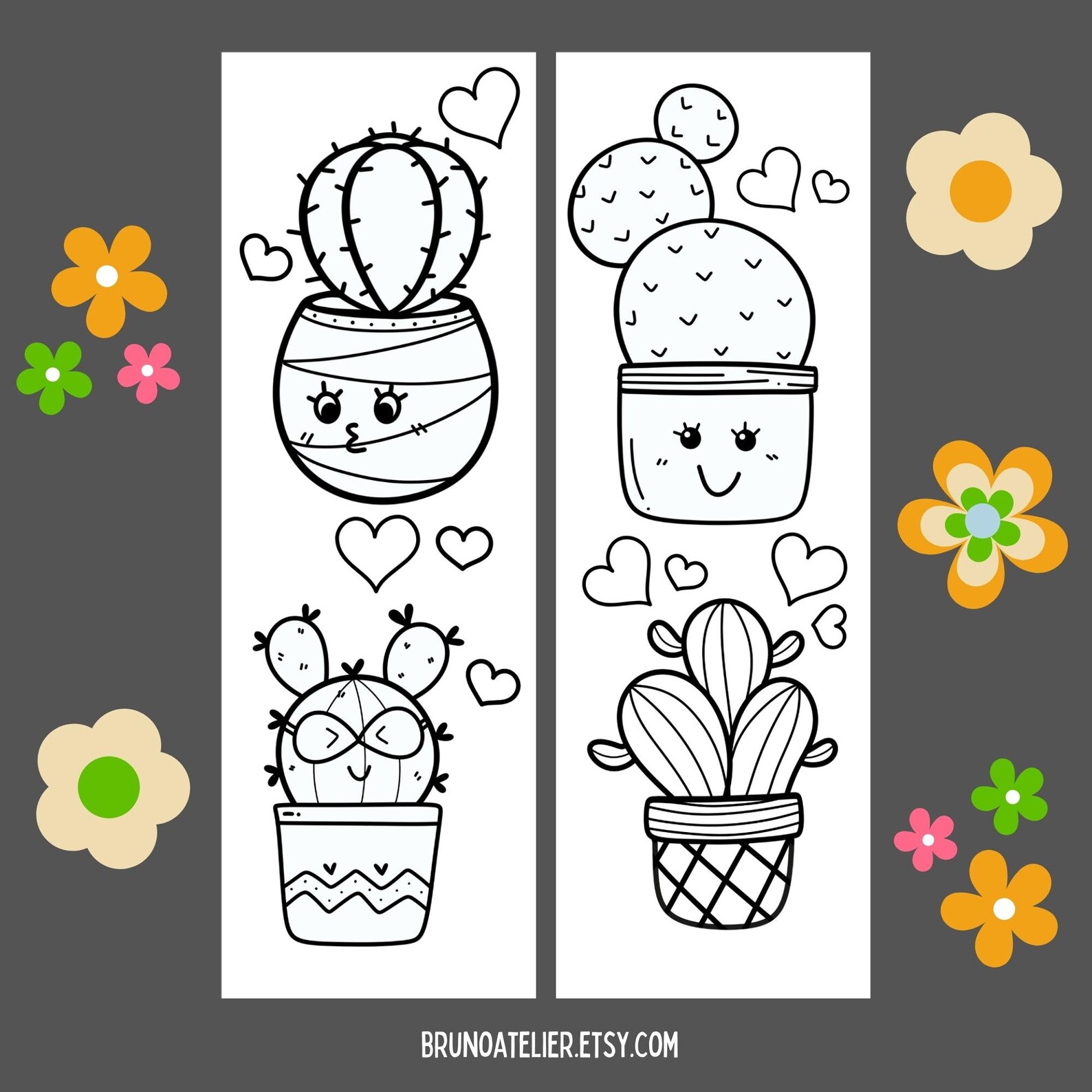 Cactus Coloring Bookmarks for Kids, Catus Bookmarks, Printable Bookmark ...