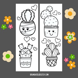 Cactus Coloring Bookmarks for Kids, Catus Bookmarks, Printable Bookmark ...