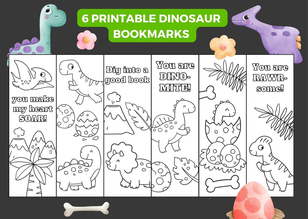 Dinosaur Coloring Bookmarks for Kids Dinosaur Bookmarks - Etsy