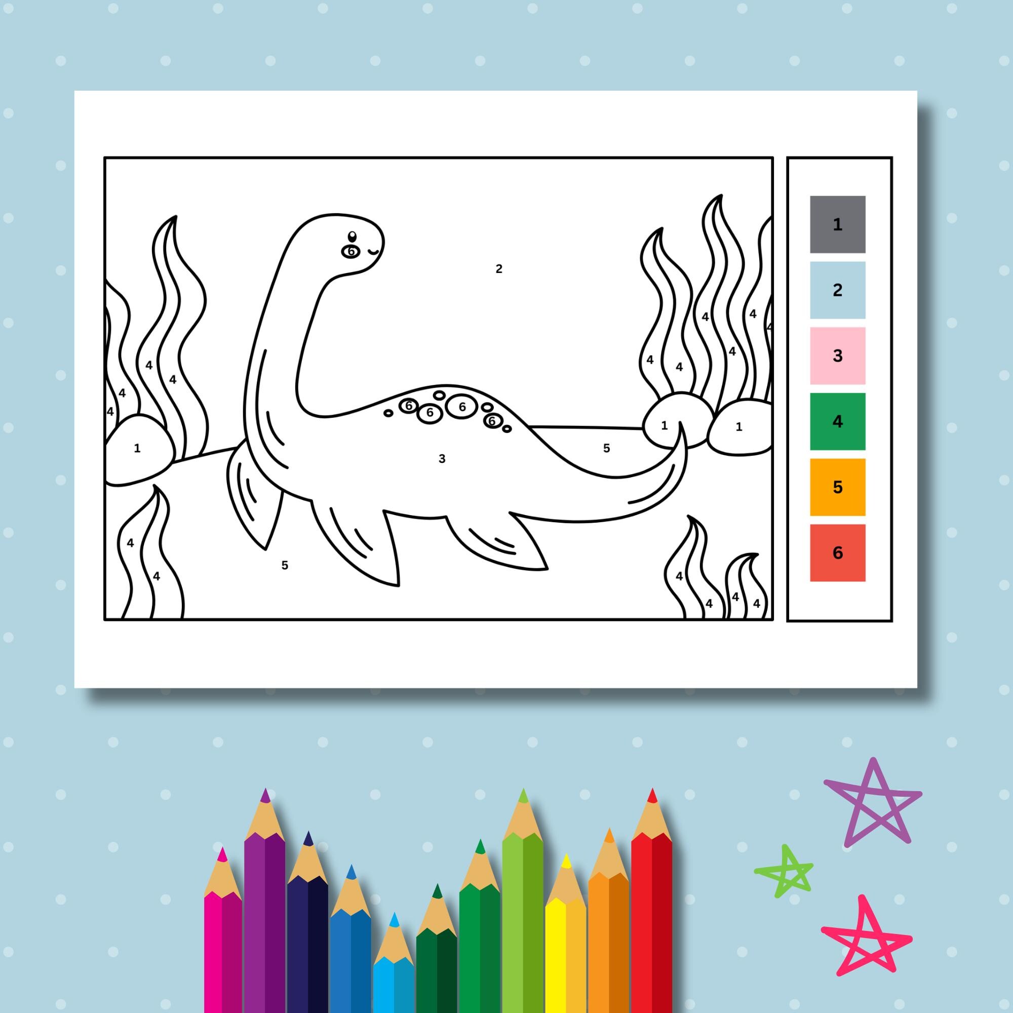 Cute Dinosaur Color by Number Pages, Dinosaur Coloring Pages for Kids ...