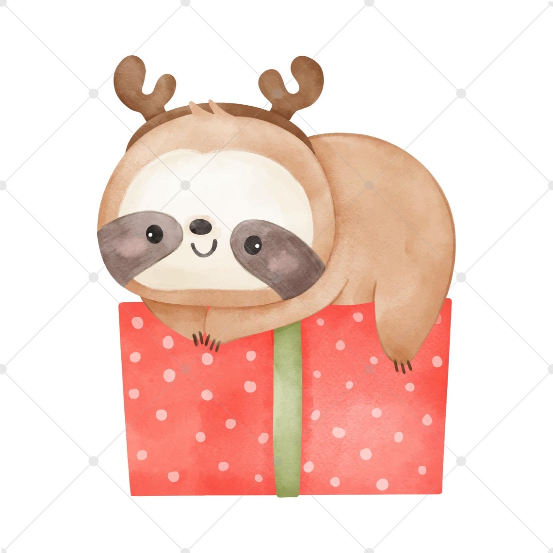 Christmas Sloth Clipart, Cute Sloth Clipart, Watercolor Sloth Clipart ...