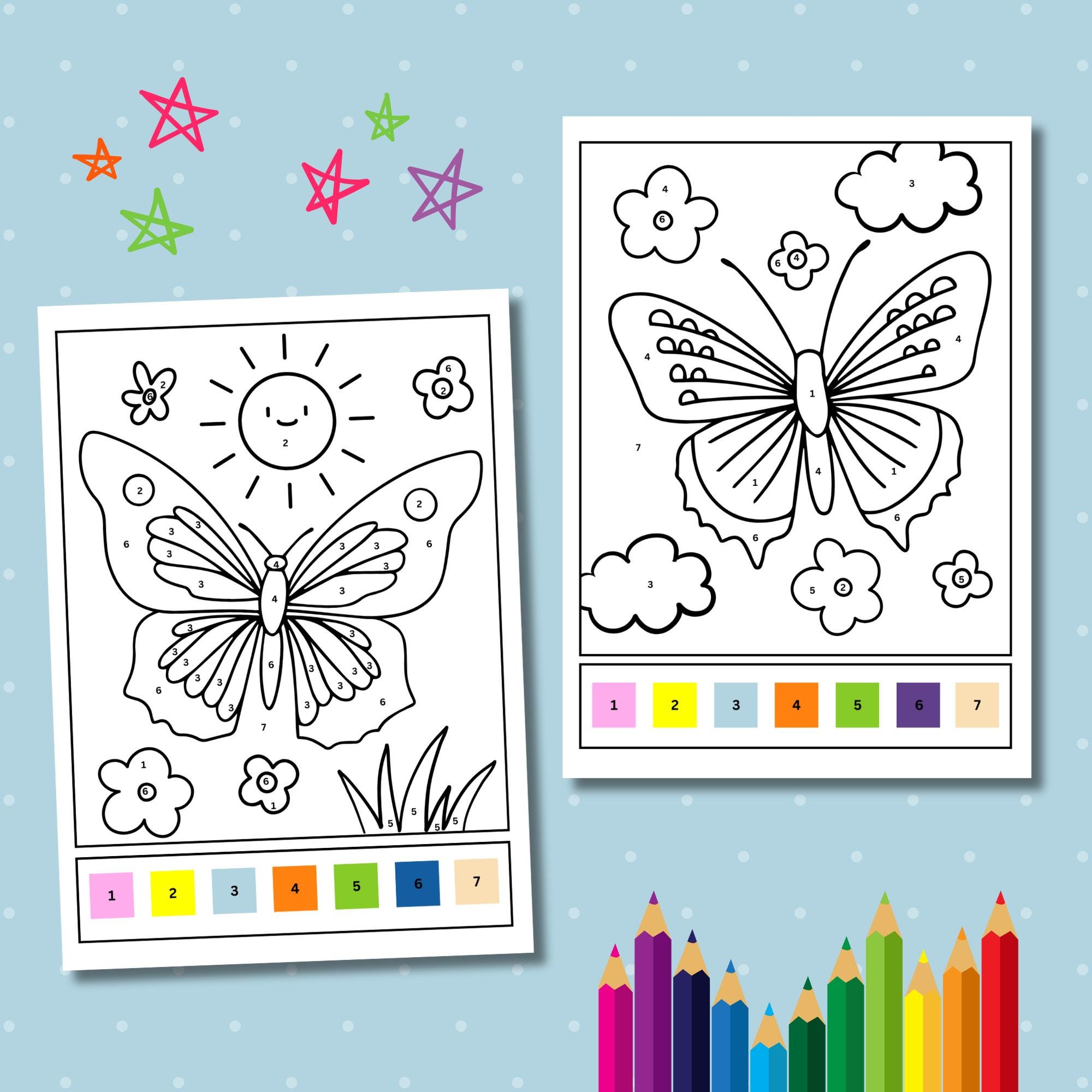 Butterfly Color by Number: Insect Coloring Pages for Kids (PDF) - Etsy
