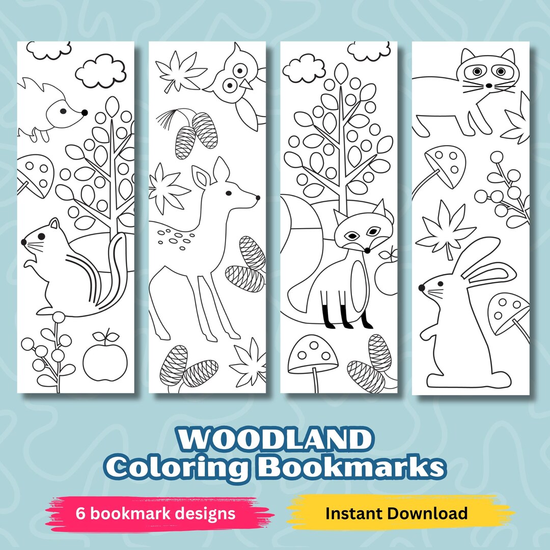 Woodland Animal Coloring Bookmarks: Kids' Printable Activity (PDF) - Etsy