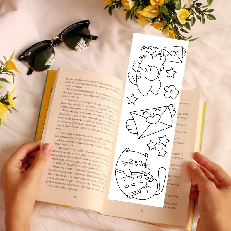 Cute Cat Coloring Bookmarks for Kids, Animal Coloring Bookmarks, Cute ...