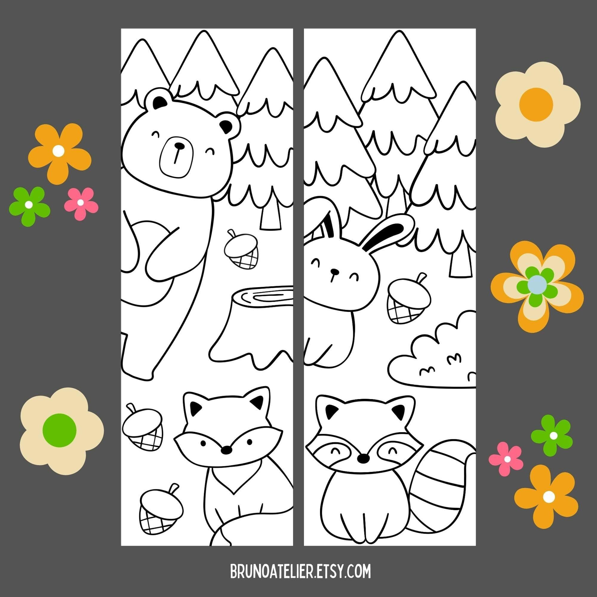 Forest Bookmarks, Woodland Coloring Bookmarks for Kids, Cute Animal ...