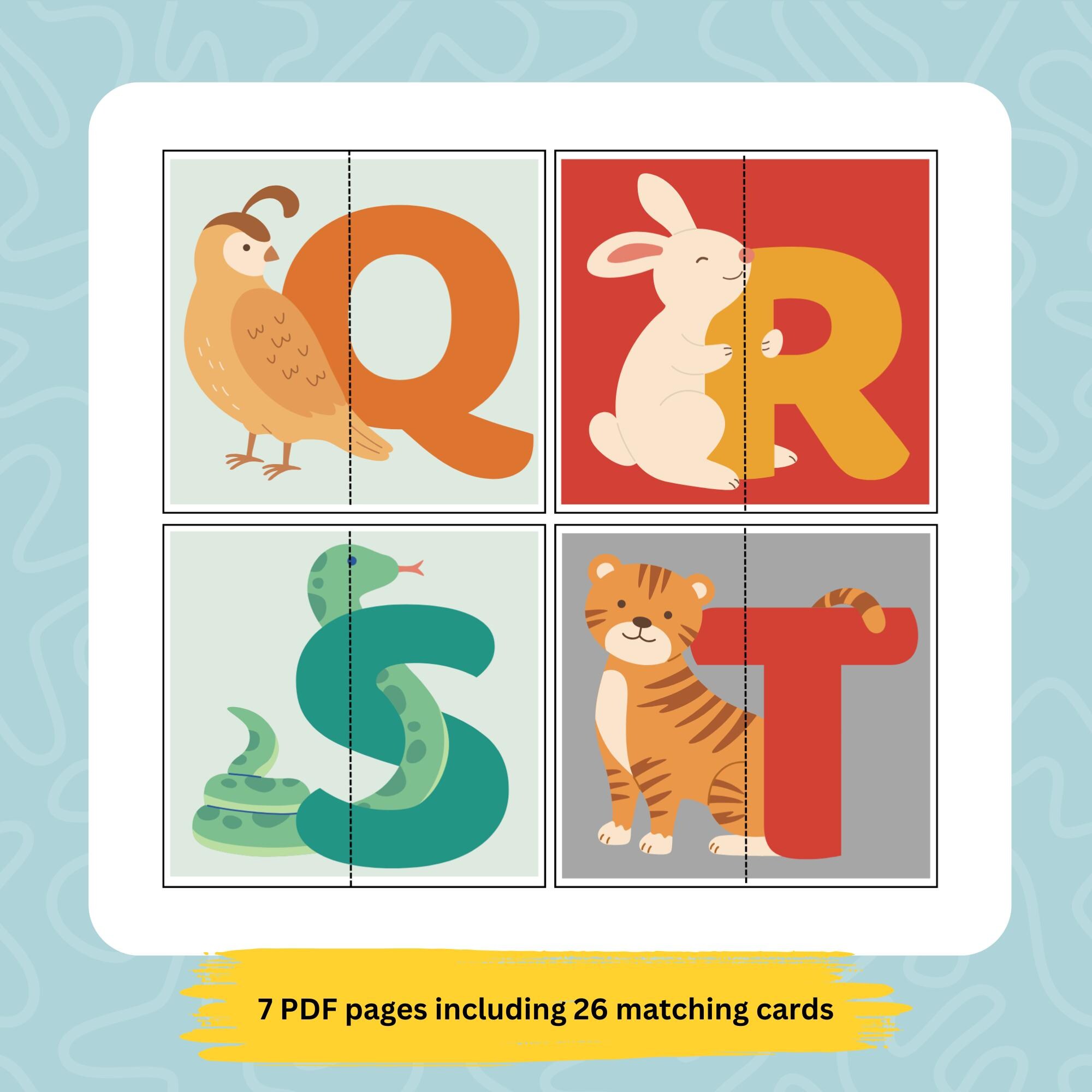 Printable Alphabet Matching Games Worksheets for Kids, Alphabet Animal ...