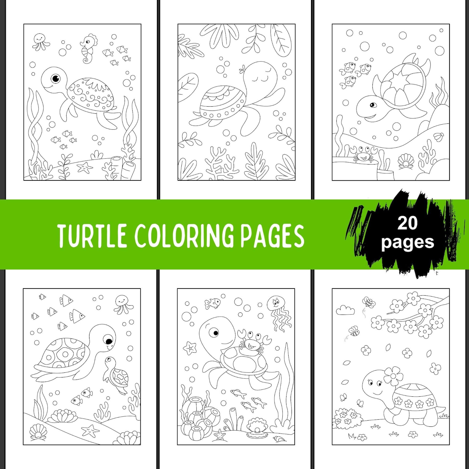 Sea Turtle Coloring Page for Kids, Turtle Birthday Party, Sea Animal ...
