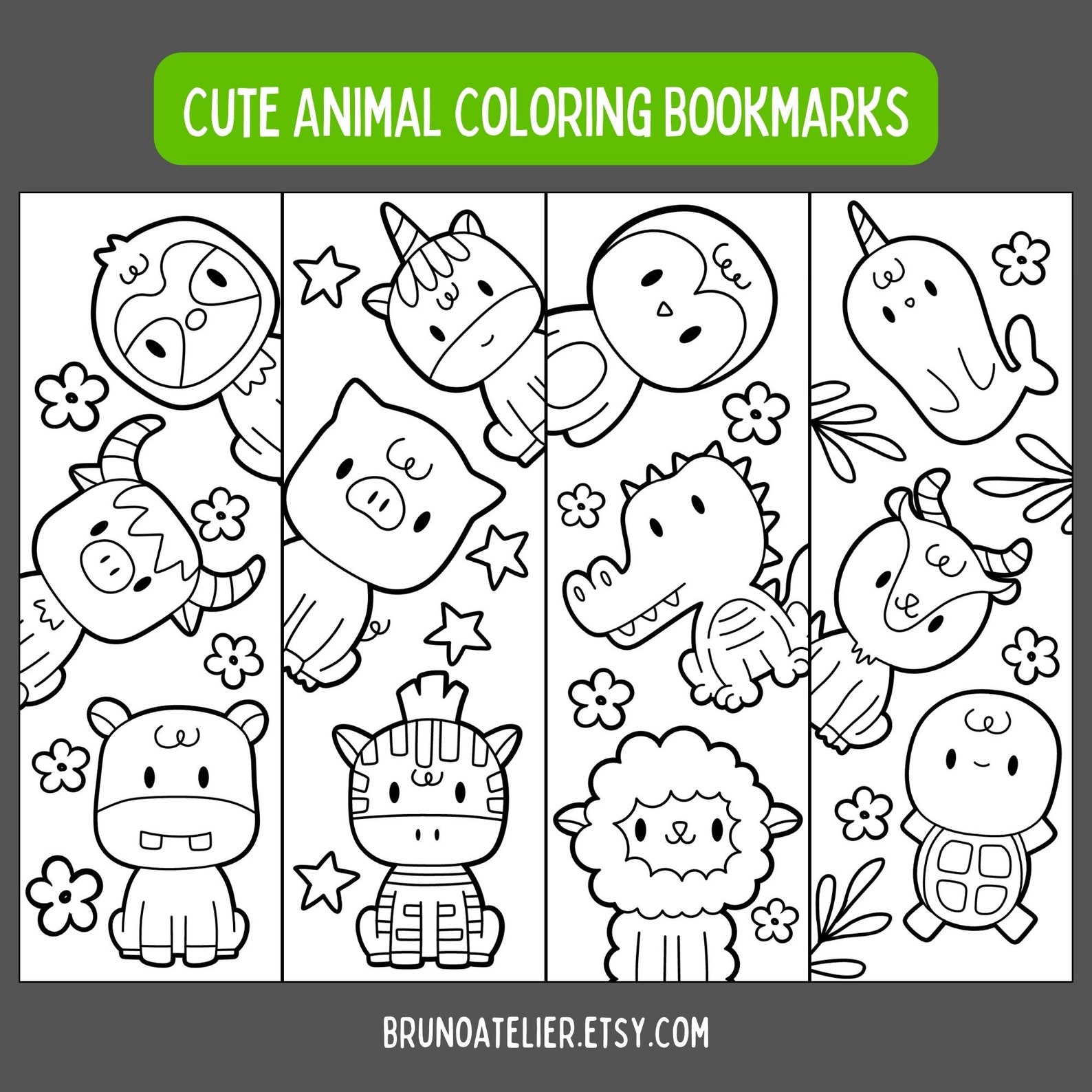 Baby Animal Coloring Bookmarks for Kids, Cute Animal Coloring Bookmarks ...
