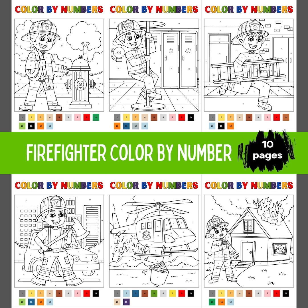 Firefighter Coloring Pages for Kids, Firefighter Color by Number ...