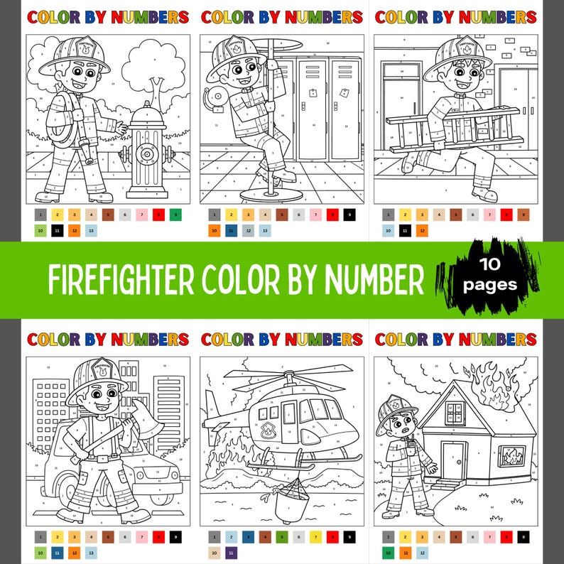 Firefighter Coloring Pages for Kids, Firefighter Color by Number ...