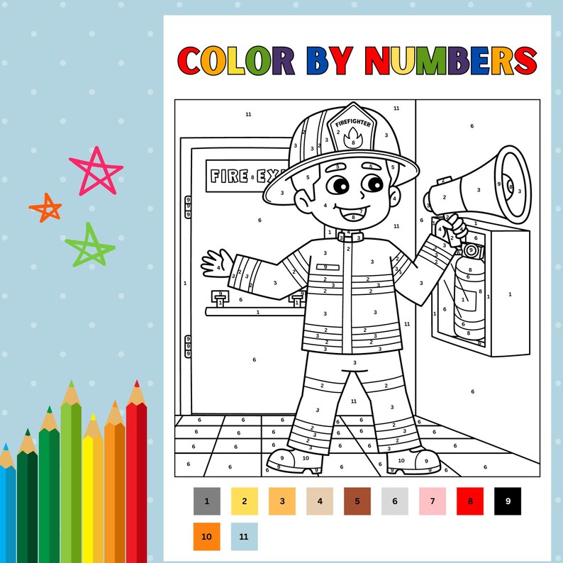 Firefighter Coloring Pages for Kids, Firefighter Color by Number ...