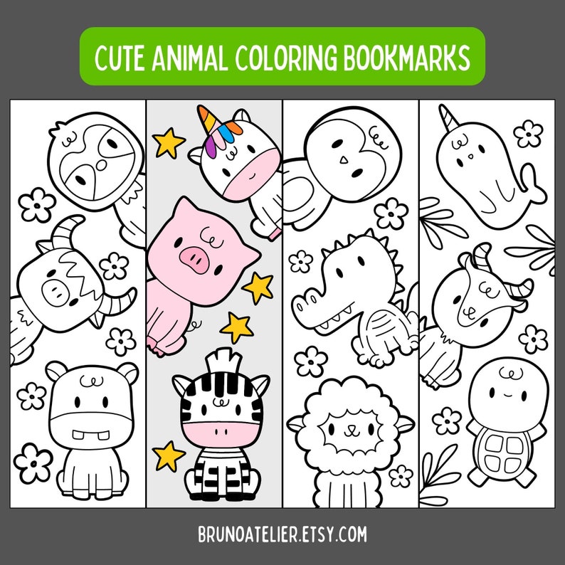 Baby Animal Coloring Bookmarks for Kids, Cute Animal Coloring Bookmarks ...