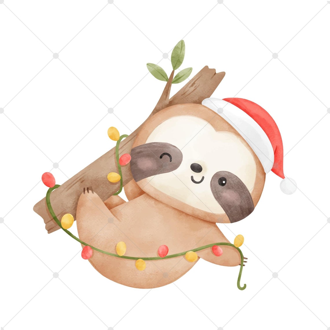 Christmas Sloth Clipart, Cute Sloth Clipart, Watercolor Sloth Clipart ...
