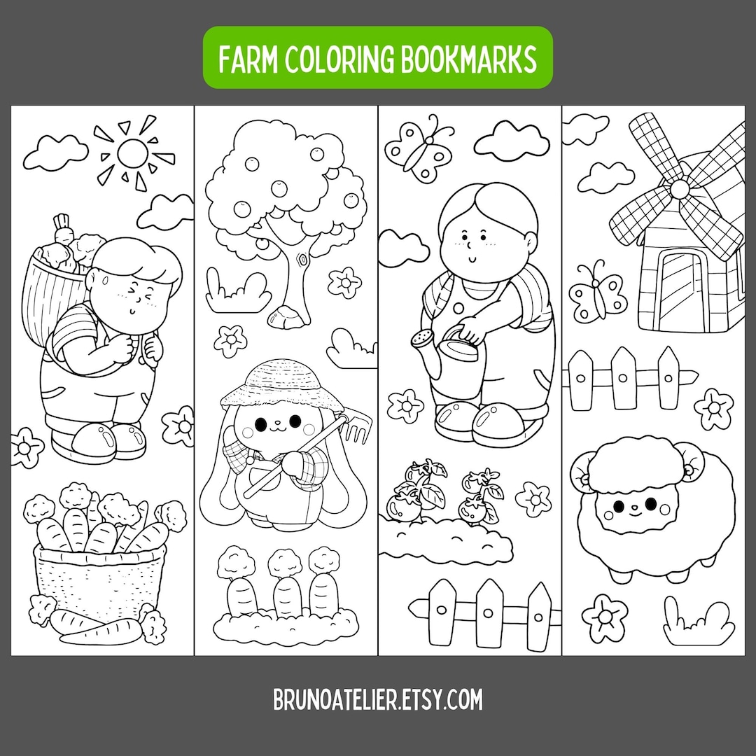 Farm Coloring Bookmarks for Kids, Cute Animal Coloring Bookmarks, Farm ...