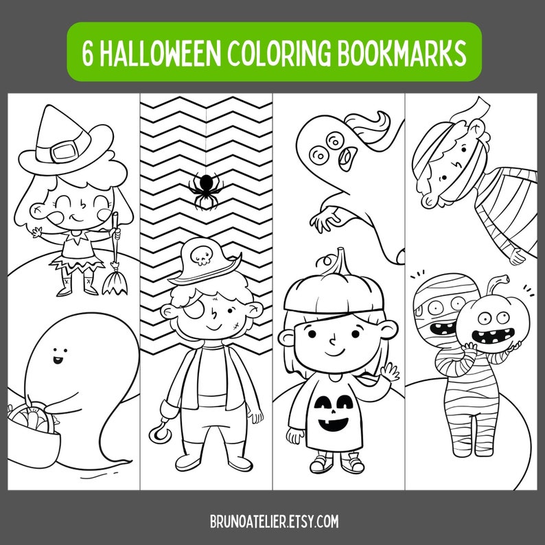 Halloween Coloring Bookmarks for Kids, Halloween Bookmarks, Printable ...