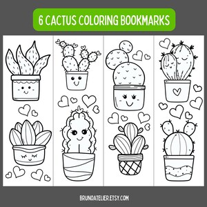 Cactus Coloring Bookmarks for Kids, Catus Bookmarks, Printable Bookmark ...