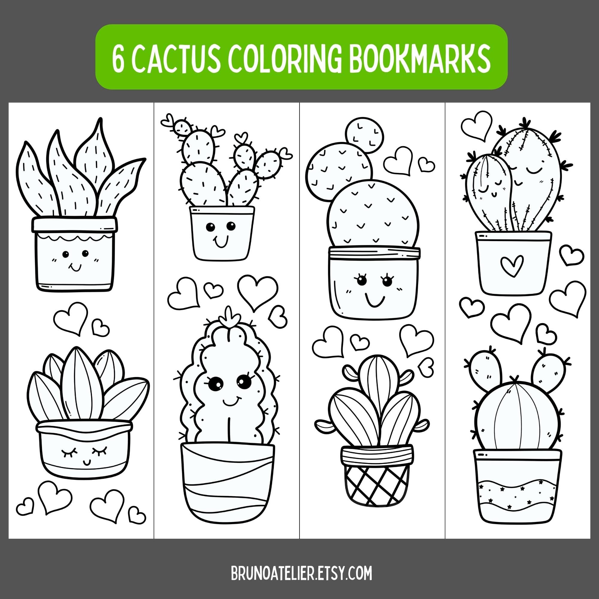 Cactus Coloring Bookmarks for Kids, Catus Bookmarks, Printable Bookmark ...