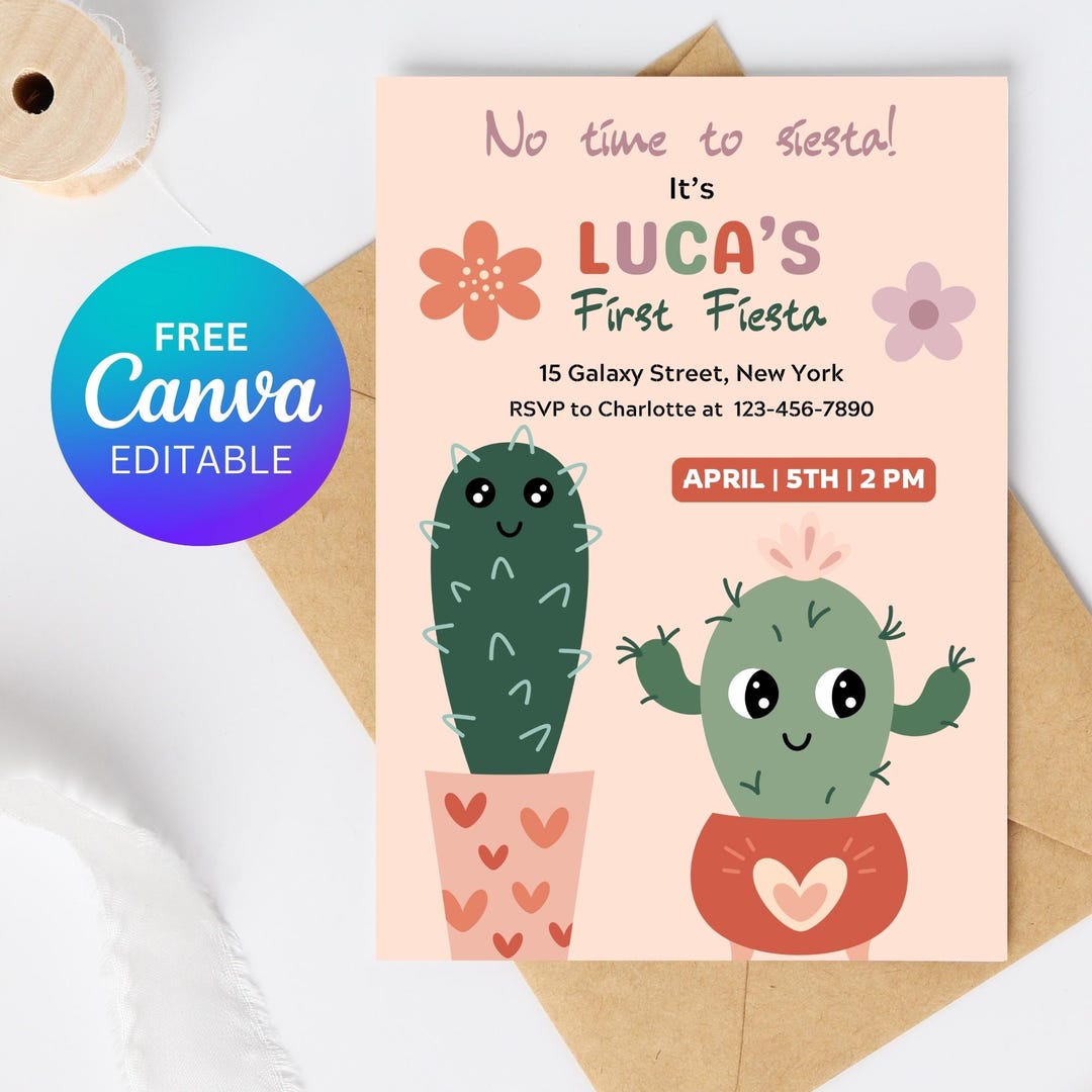 Editable Cactus Birthday Invitation, Cactus Theme Party, Mexican Theme ...