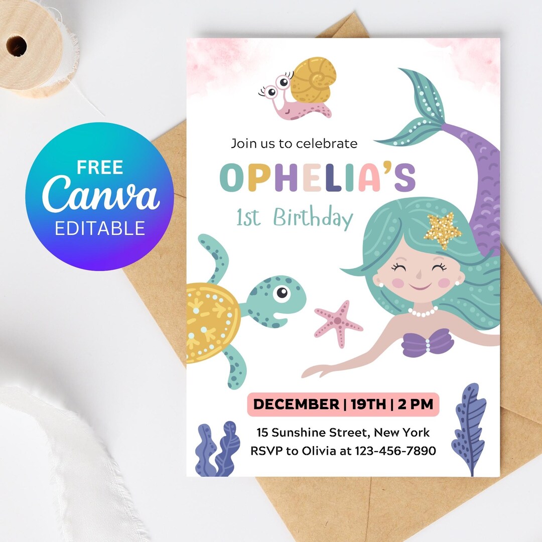 Mermaid 1st Birthday Invitation, Under the Sea 1st Birthday Invitation ...