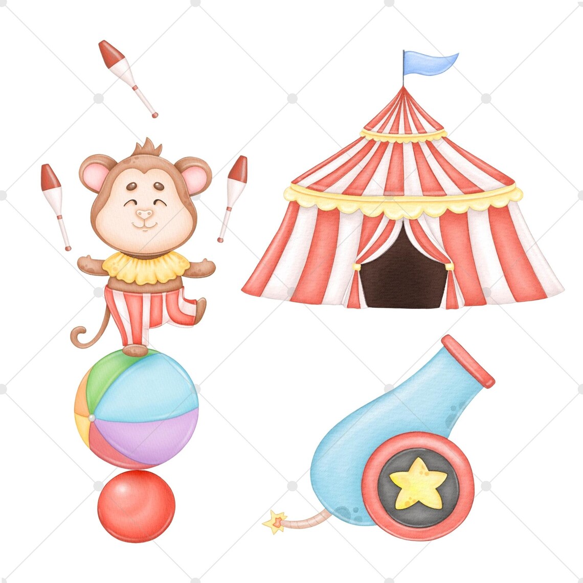 Circus Clipart Watercolor Clipart Nursery Decor Circus Animal Clipart ...