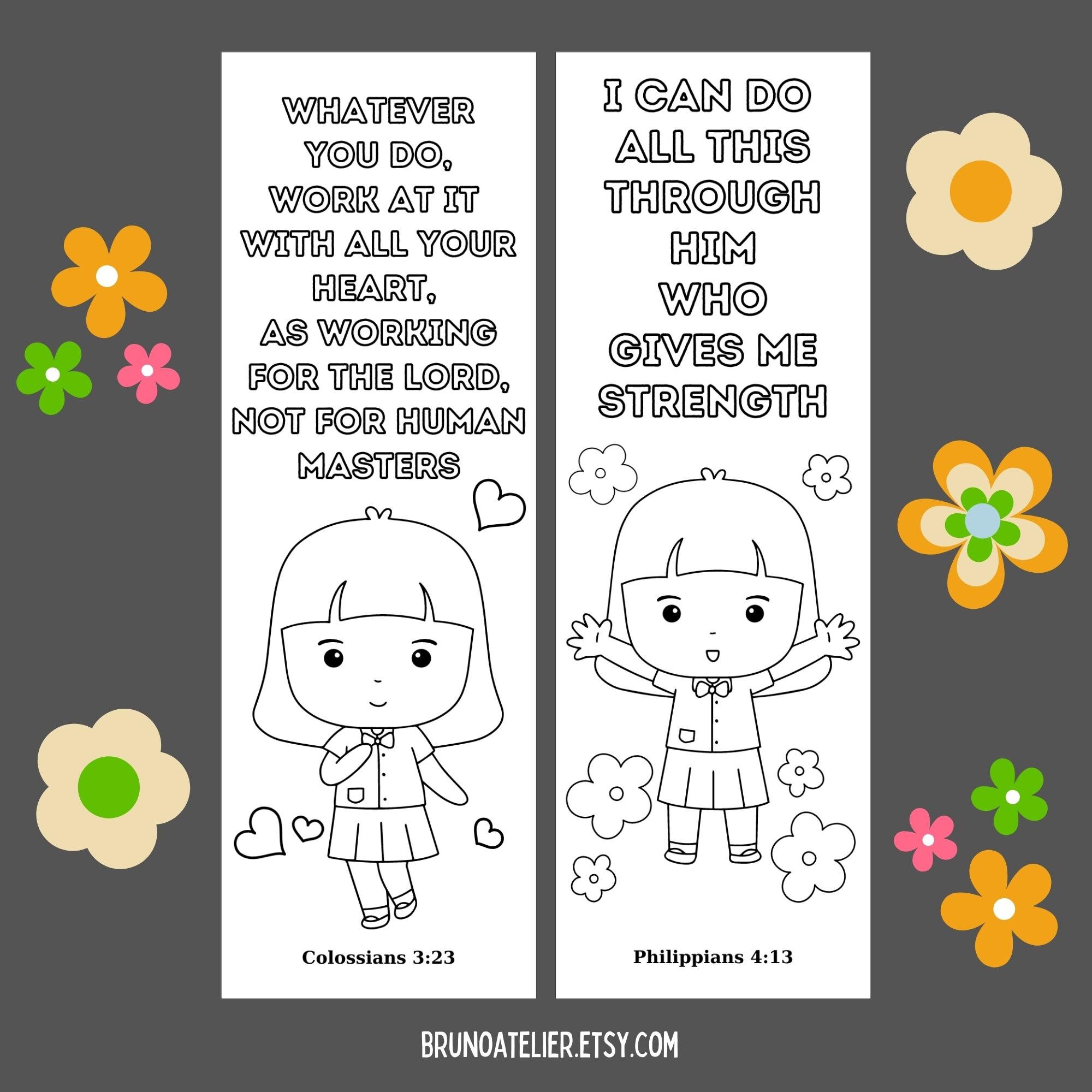 Bible Verse Coloring Bookmarks for Kids, Printable Bible Bookmarks ...