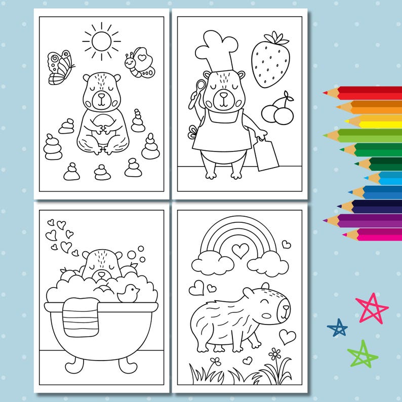 Cute Capybara Coloring Pages for Kids, Capybara Coloring Sheet ...