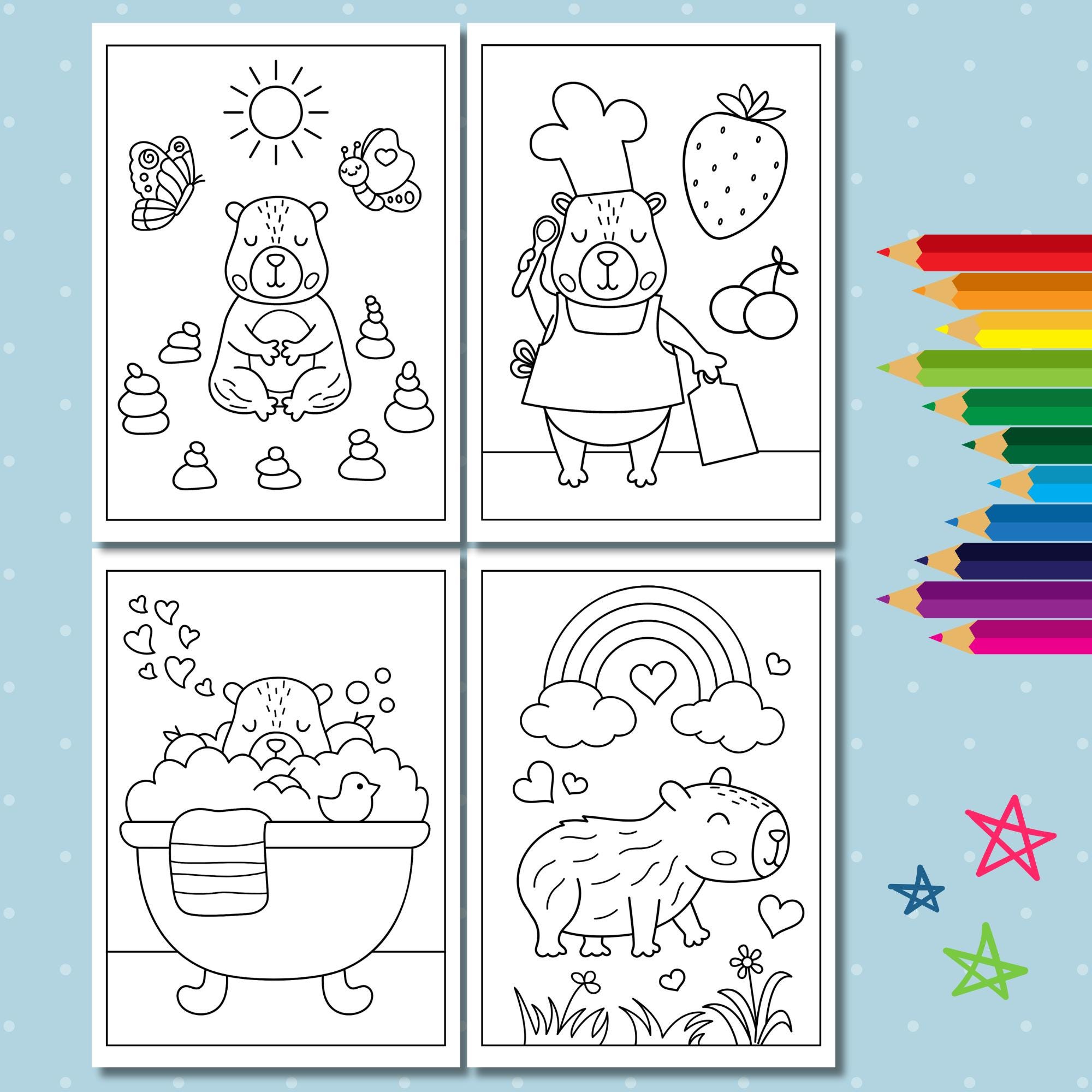 Cute Capybara Coloring Pages for Kids, Capybara Coloring Sheet ...
