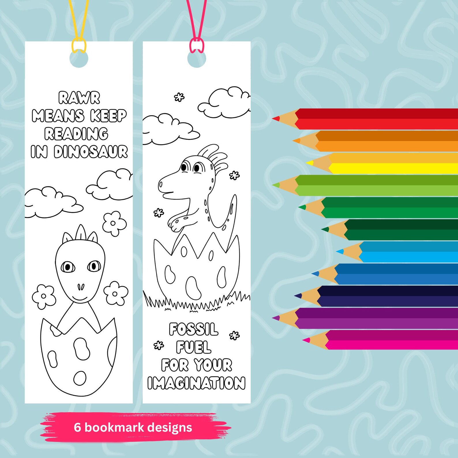 Dinosaur Coloring Bookmarks for Kids: Set of 6 (digital Download) - Etsy
